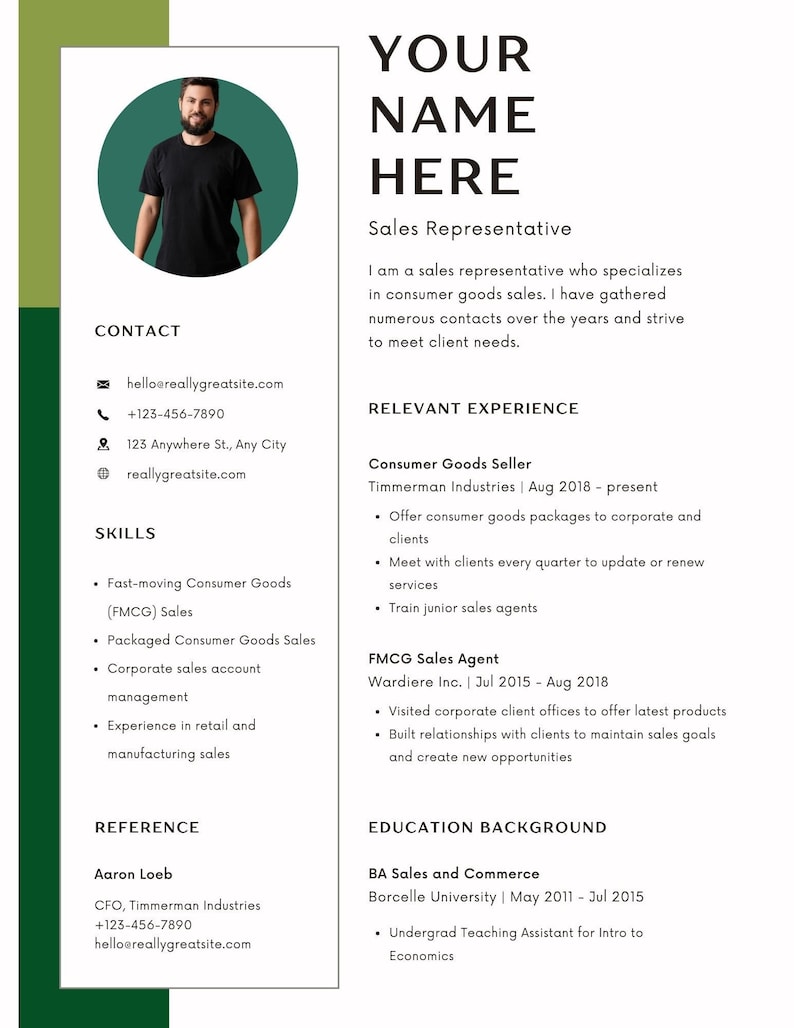 RESUME TEMPLATE GREEN - Etsy