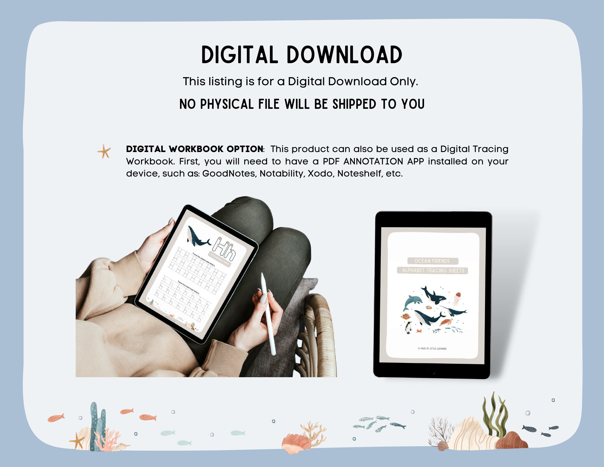 Ocean Friends Alphabet Tracing Sheets, Digital Download, Neutral ...