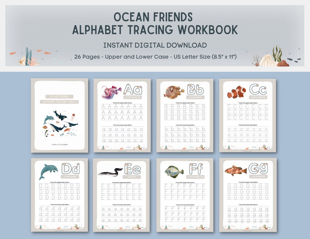 Ocean Friends Alphabet Tracing Sheets, Digital Download, Neutral ...