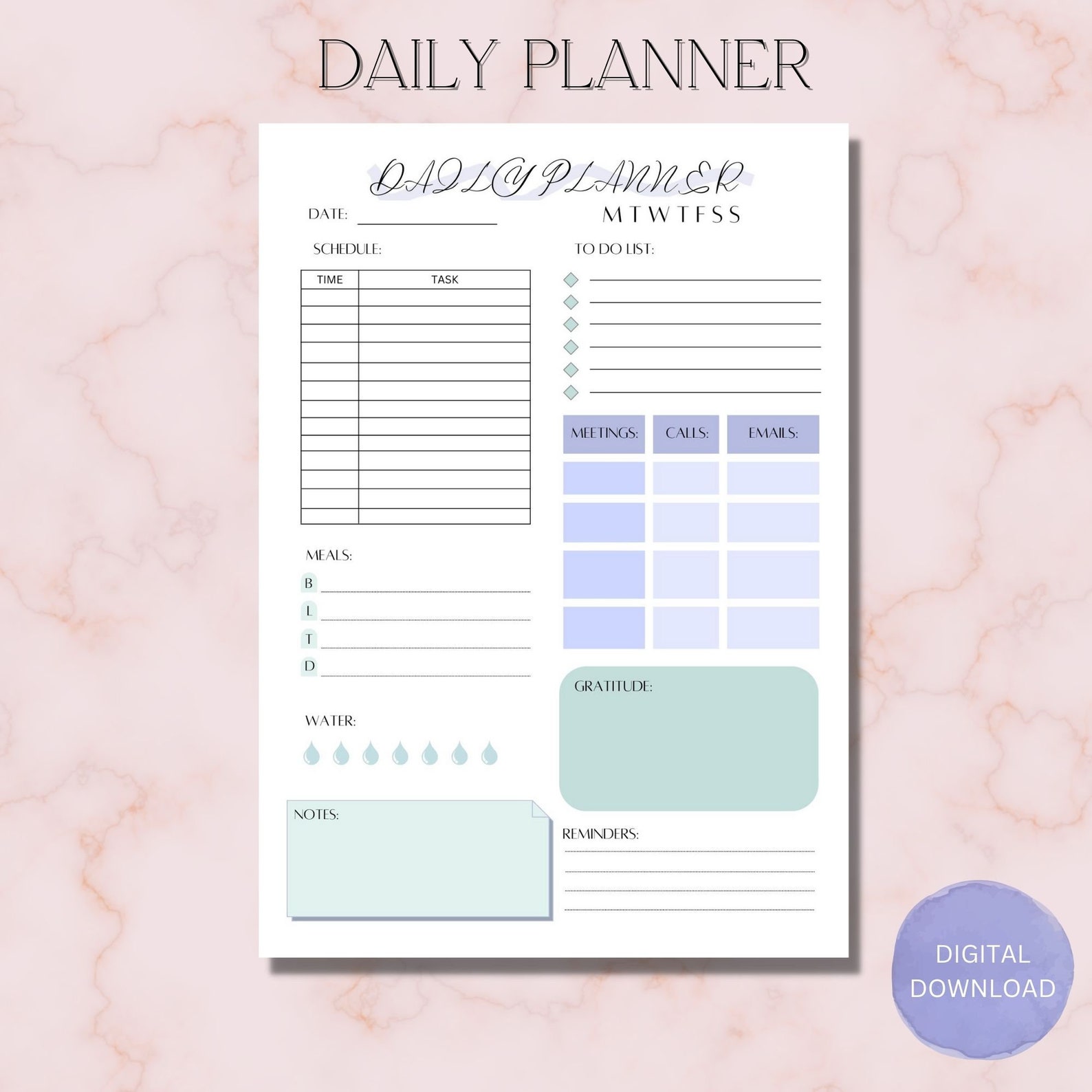 Pink Digital Daily Planner, Colorful Printable Daily Planner Bundle ...