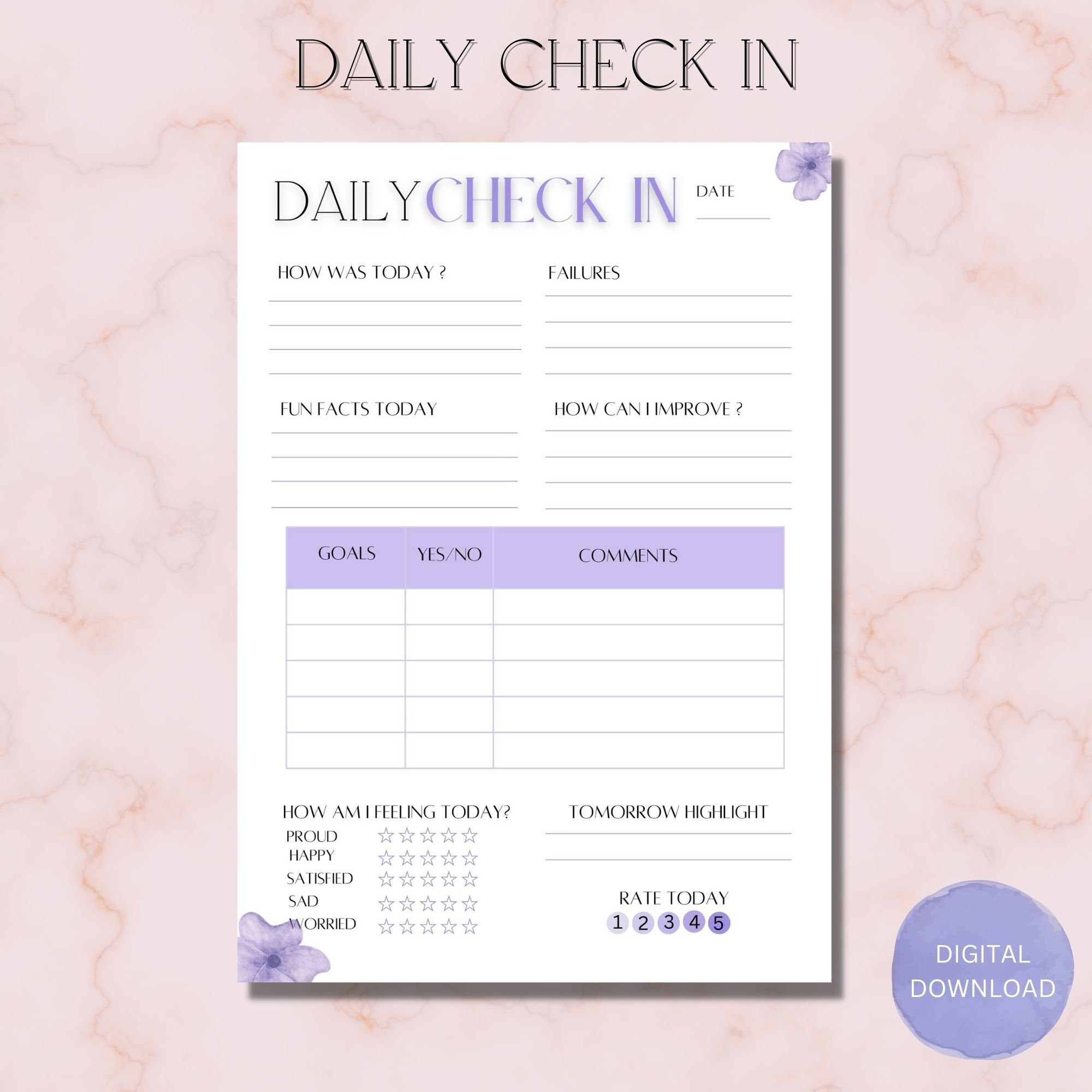 Pink Digital Daily Planner, Colorful Printable Daily Planner Bundle ...