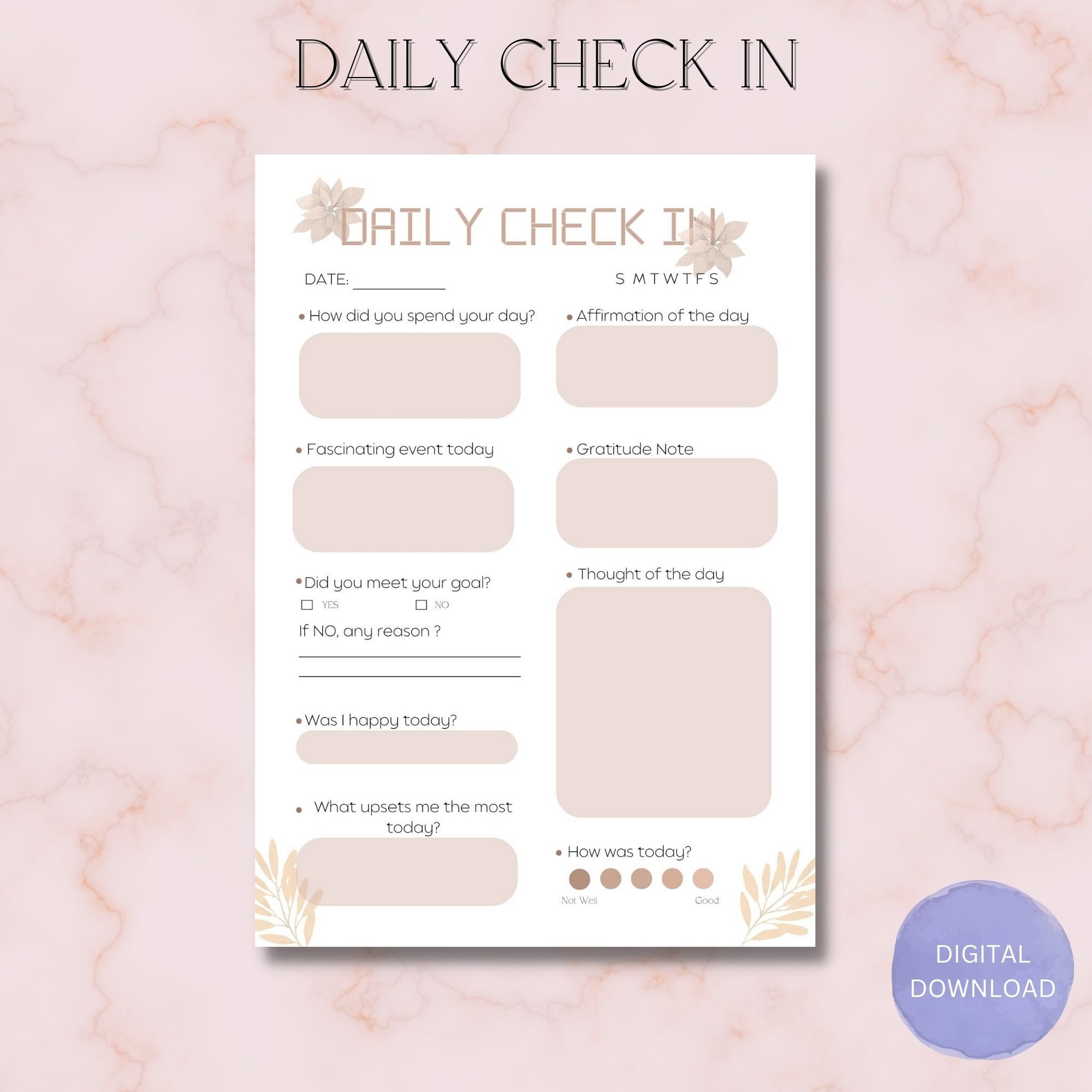 Pink Digital Daily Planner, Colorful Printable Daily Planner Bundle ...