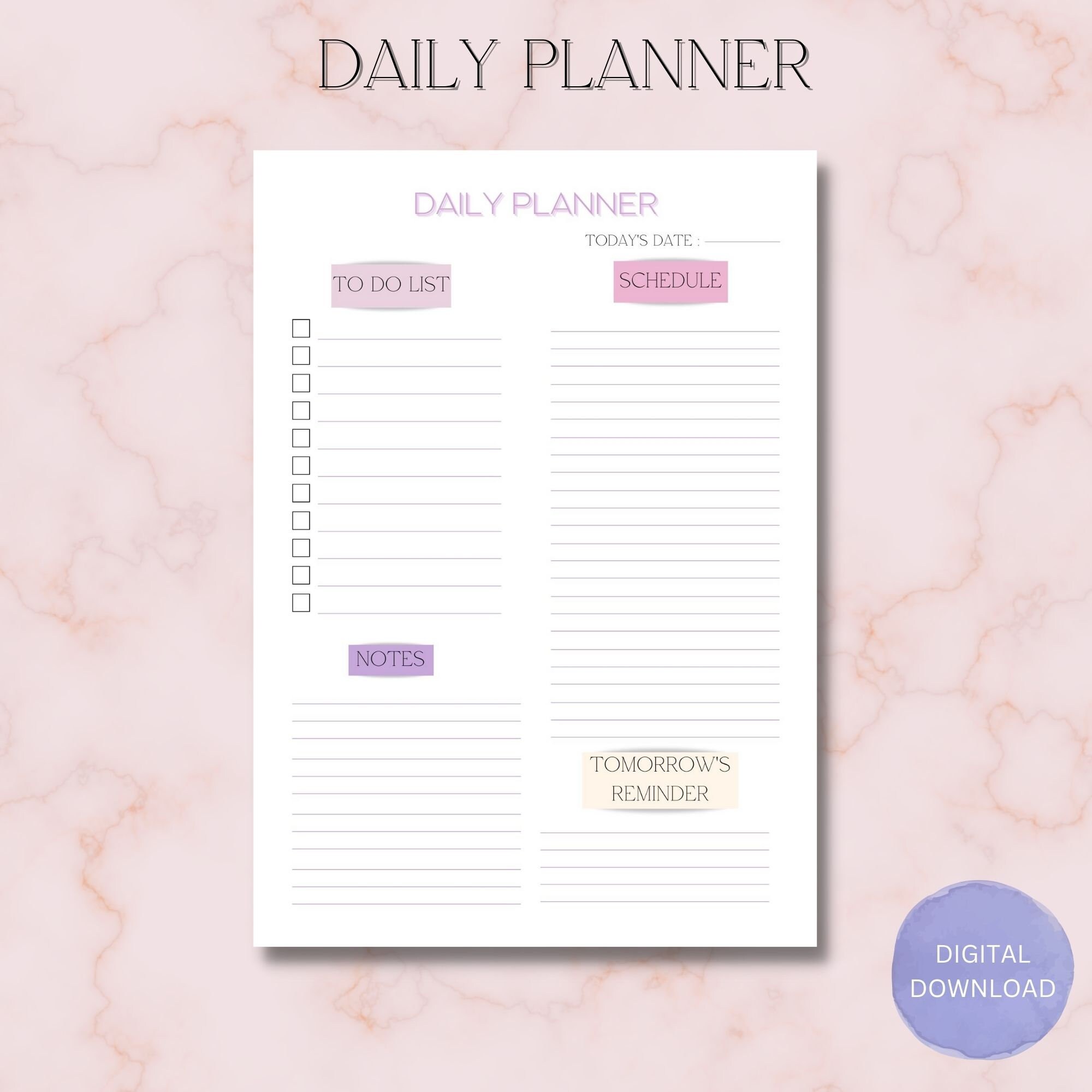 Pink Digital Daily Planner, Colorful Printable Daily Planner Bundle ...