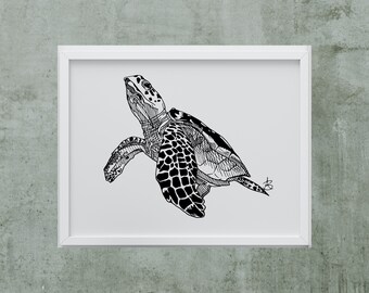 Sea Turtle Ink Drawing - Etsy
