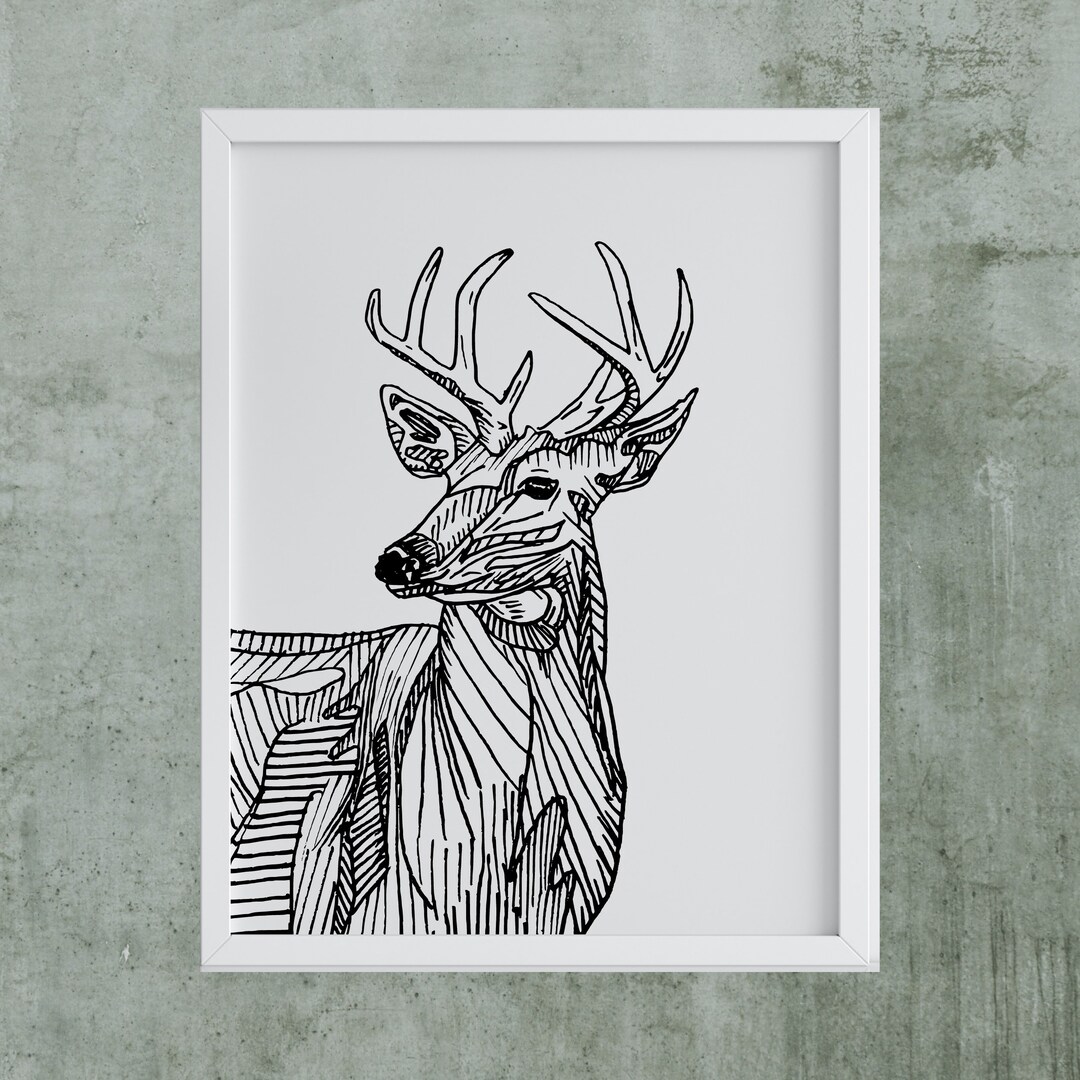 Deer Pen Ink Drawing Black and White Digital Download Printable Art ...