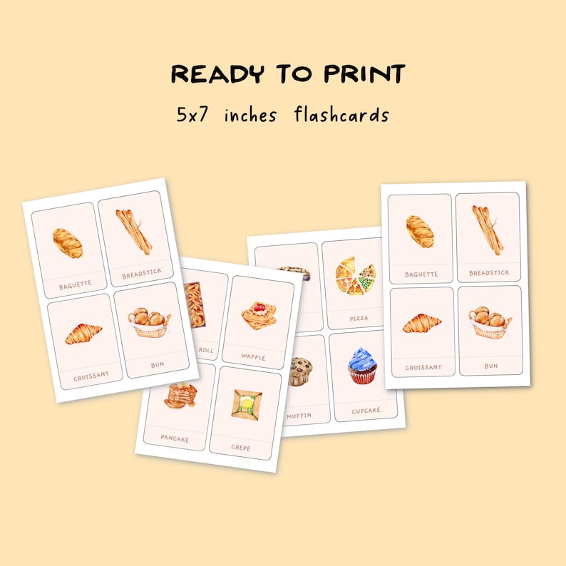 24 Breads Bakery Pastry Flashcards Watercolor Montessori Educational ...