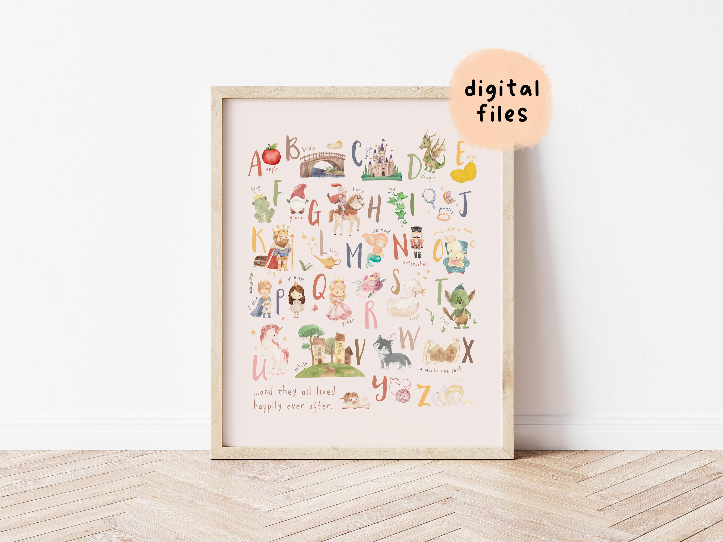 Fairy Tales Alphabet Poster: Pastel Watercolor ABC Print (digital ...