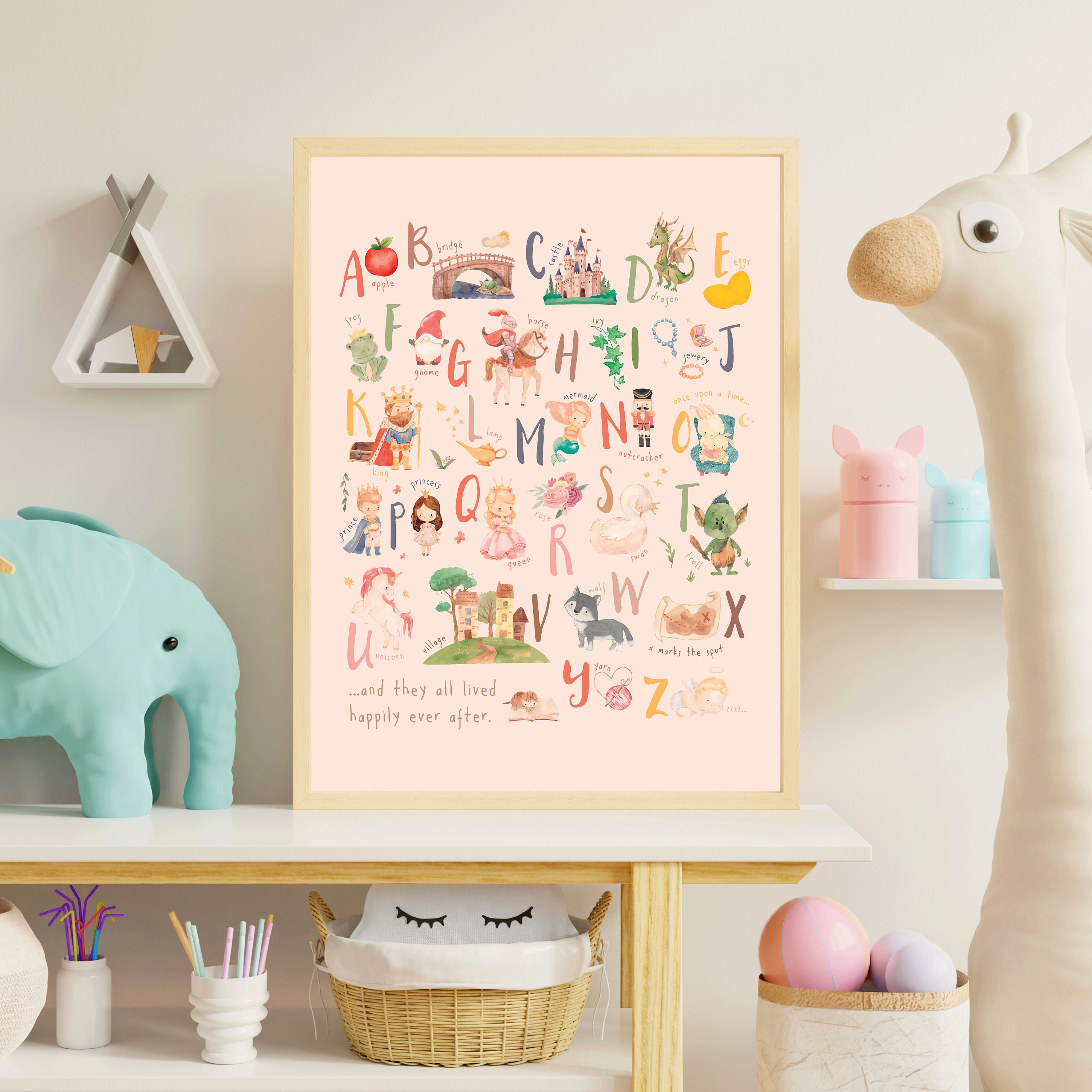 Fairy Tales Alphabets Educational Poster Pastel Watercolor ABC ...