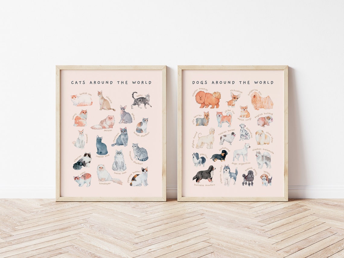 Cat & Dog Breeds Educational Posters Set of 2 Printable Toddler Room ...