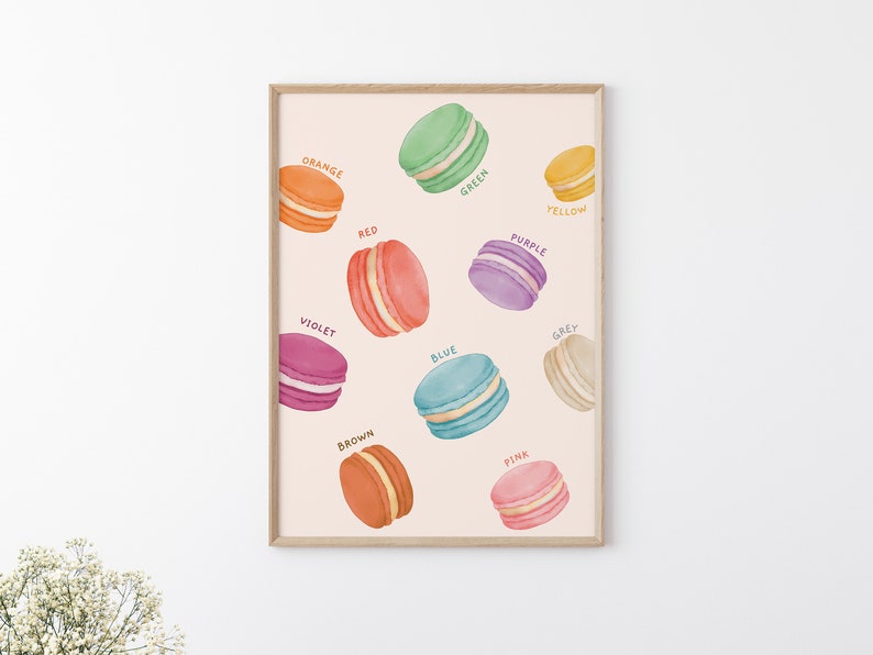 Macarons Color Learning Poster: Watercolor Rainbow Print (digital ...