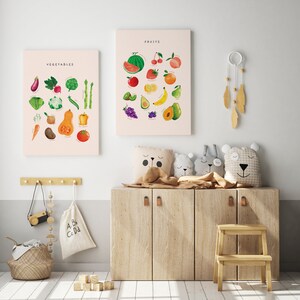Fruits Vegetables Educational Posters | Set of 2 Watercolor Montessori ...