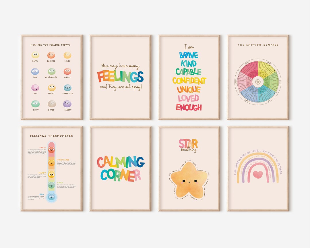 Calm Corner Educational Posters Set of 8 Rainbow Printable Toddler Room ...