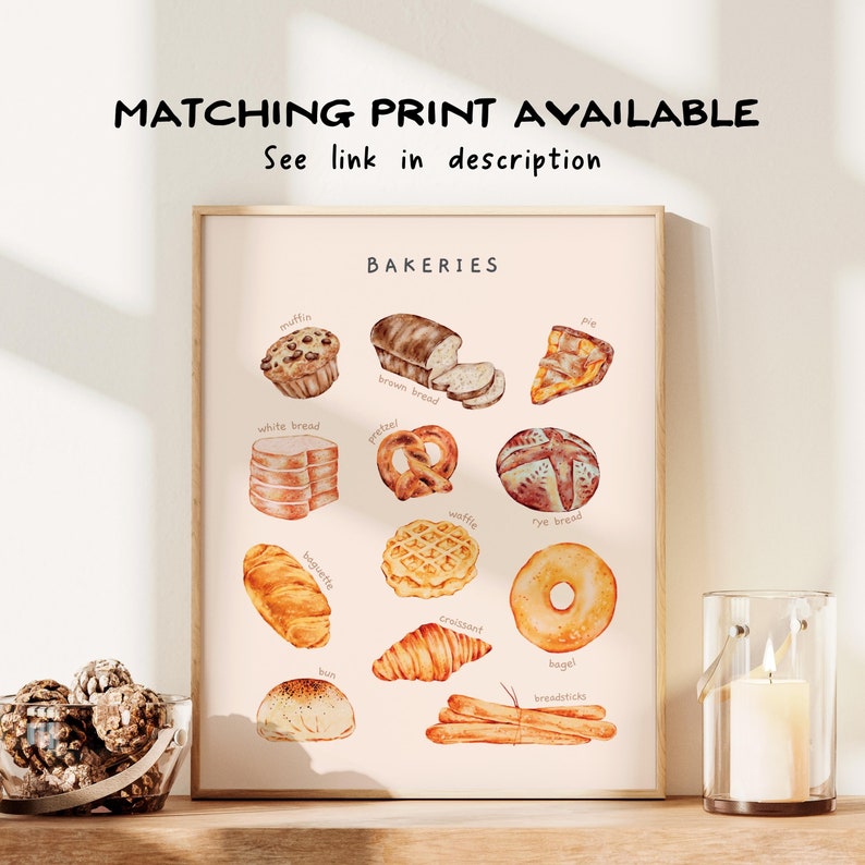 24 Breads Bakery Pastry Flashcards Watercolor Montessori Educational ...