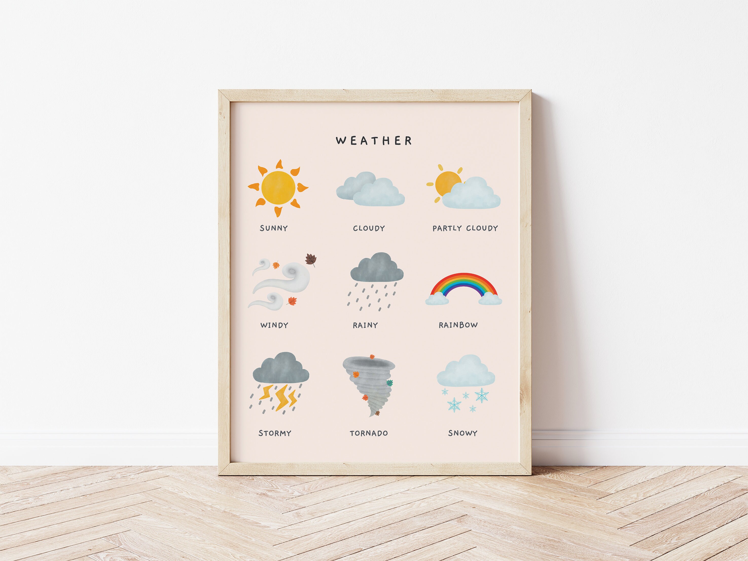 Weather Educational Posters Watercolor Montessori Printable Wall Decor ...