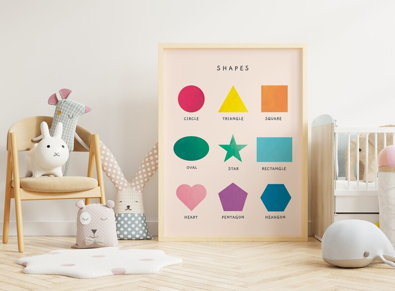 Basic Shapes Educational Poster Rainbow Watercolor Homeschool Printable ...
