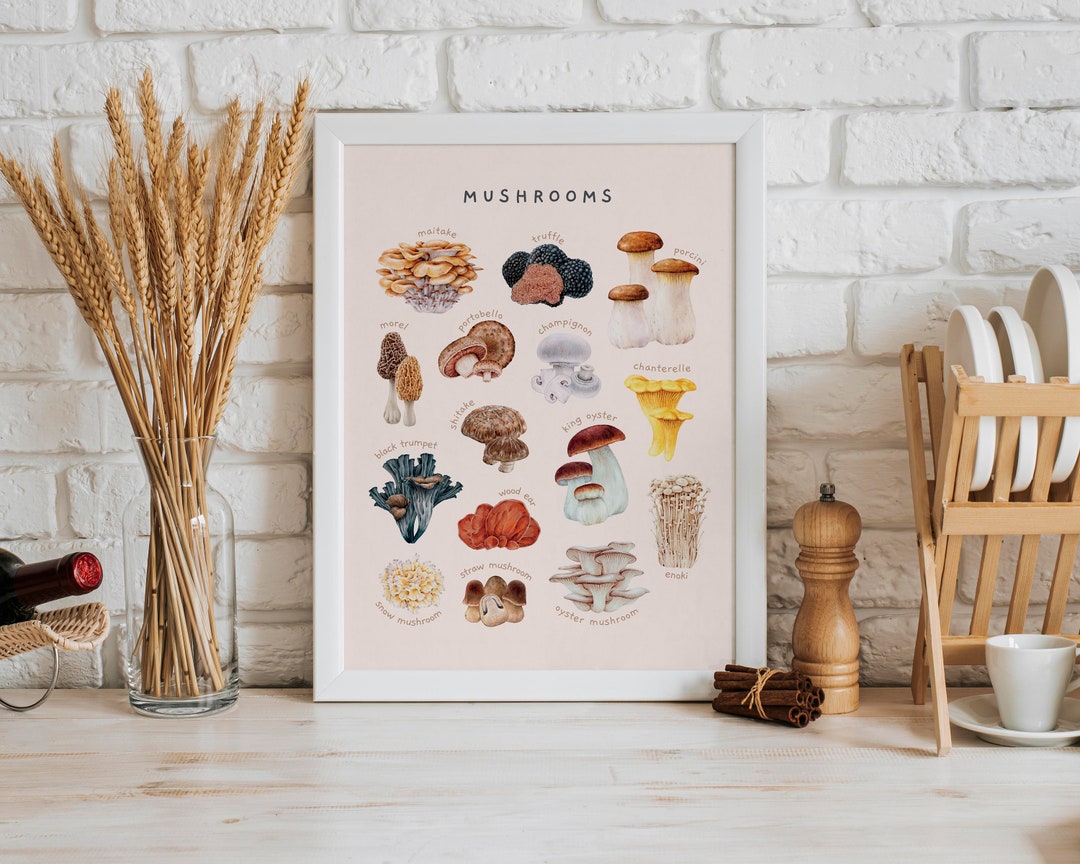 Edible Mushroom Types Poster: Watercolor Montessori Kitchen Art ...