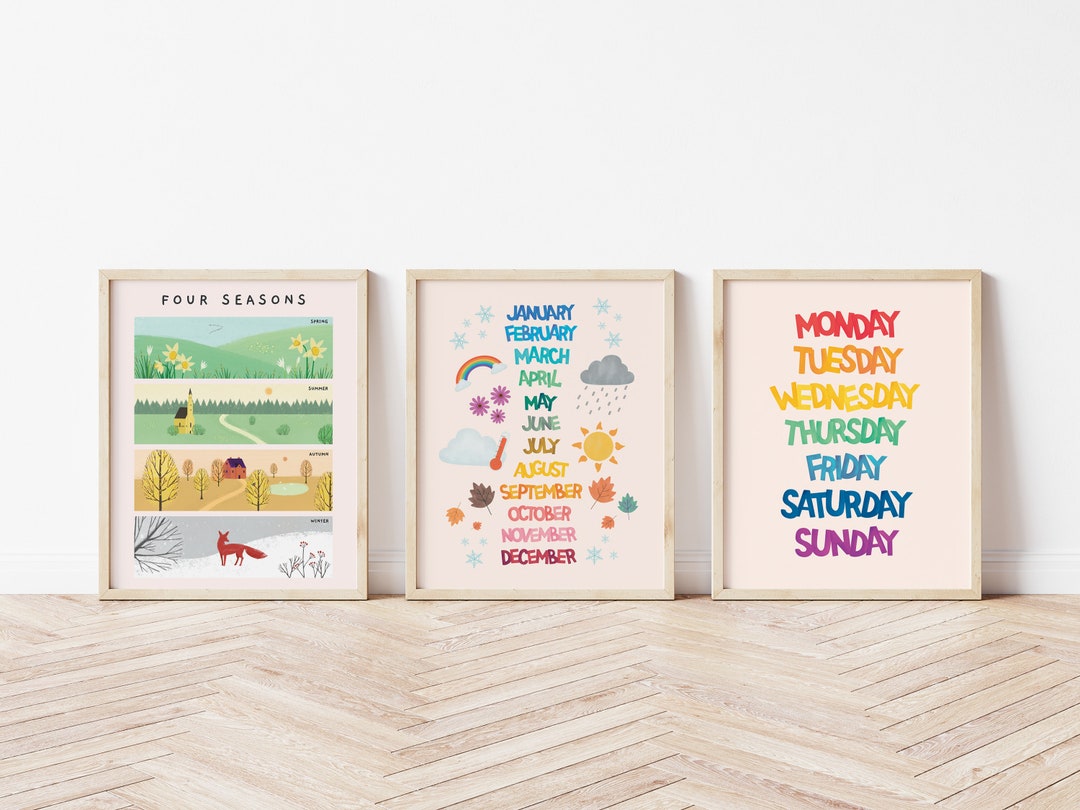 Weekdays, Months & Seasons Educational Posters | Set of 3 Rainbow ...