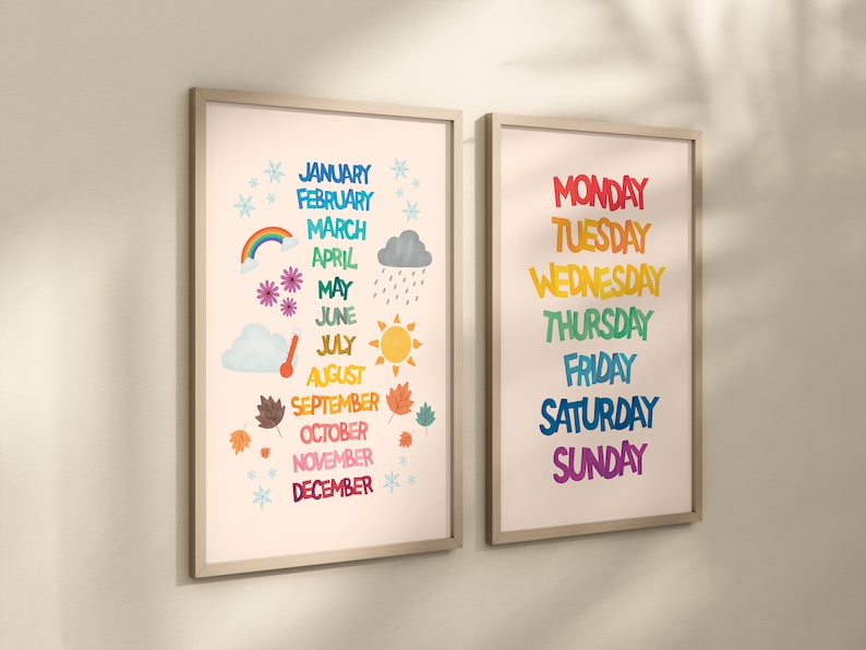 Months of the Year Poster: Rainbow Watercolor Montessori Print (digital ...