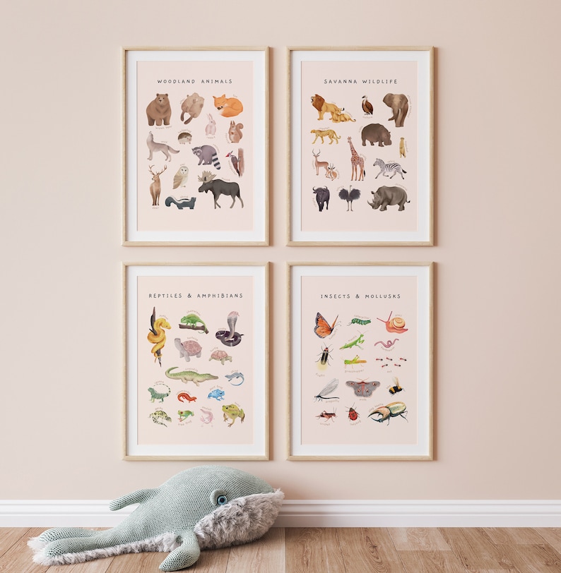 Set of 8 Animals Educational Posters Watercolor Nature Theme - Etsy
