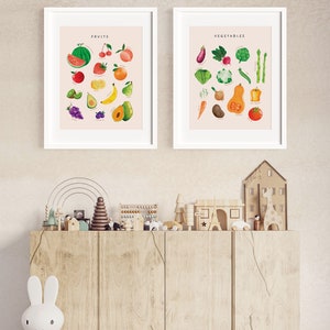 Fruits Vegetables Educational Posters Set of 2 Watercolor Montessori ...