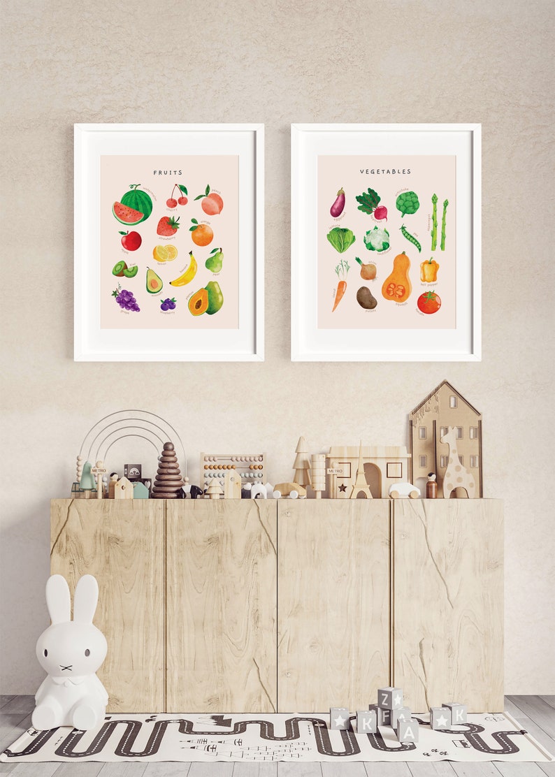 Fruits Vegetables Educational Posters Set of 2 Watercolor - Etsy