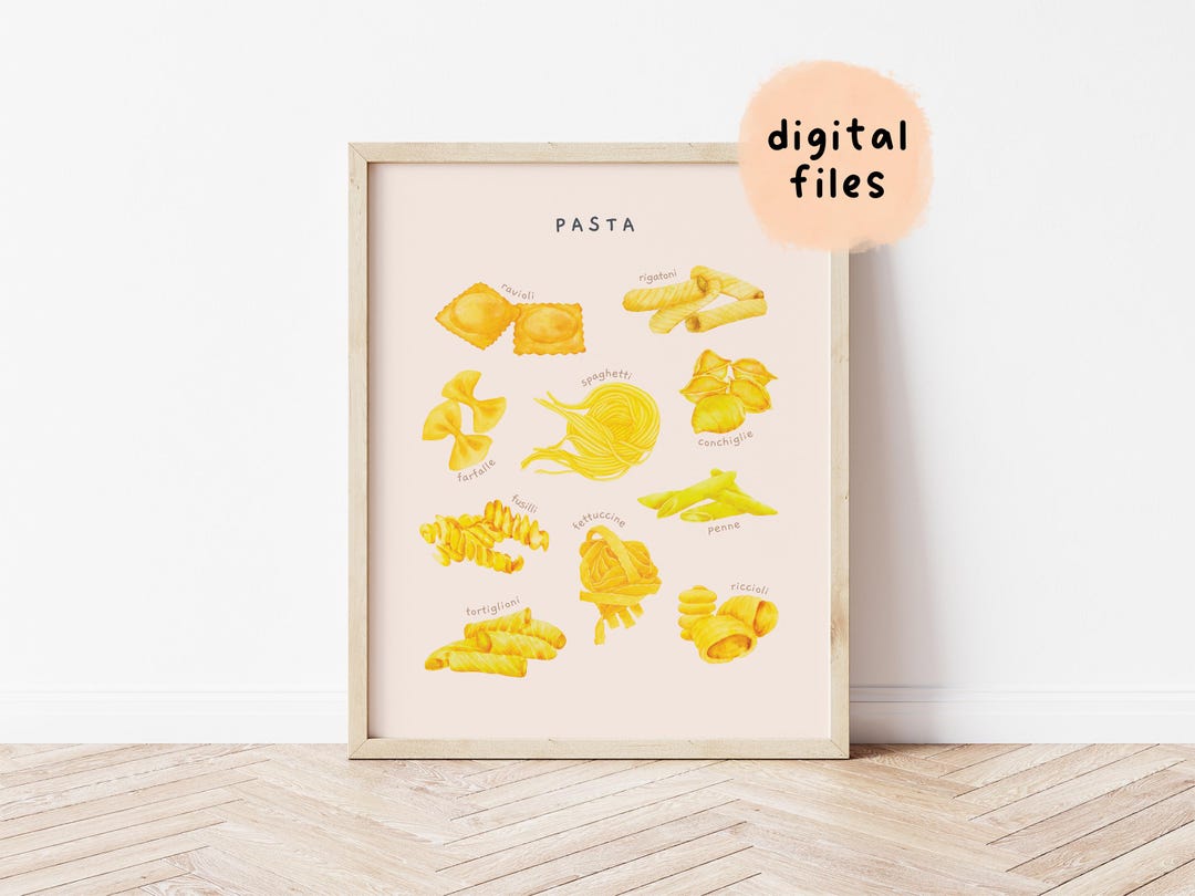 Pasta Types Montessori Educational Poster | Printable Watercolor ...