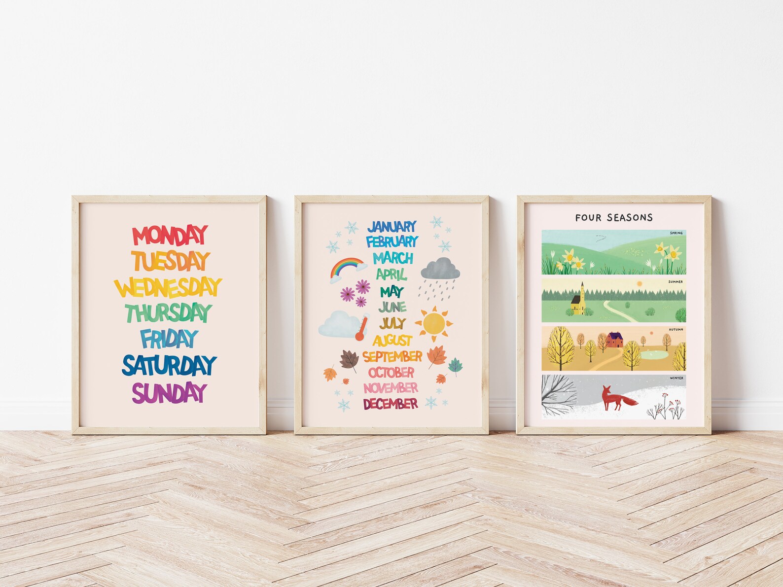 Weekdays Months & Seasons Educational Posters Set of 3 - Etsy