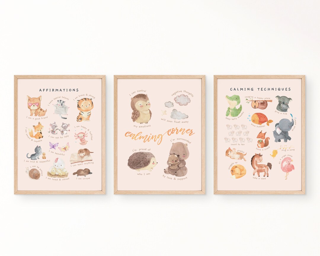 Set of 3 Animal Theme Calm Corner Prints | Cute Calming Techniques ...