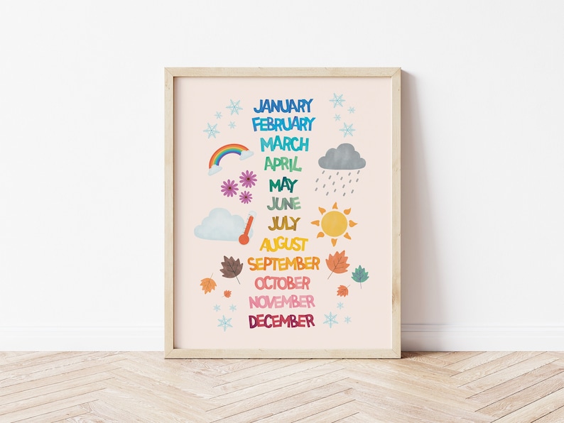 Months of the Year Educational Poster Rainbow Watercolor - Etsy Australia