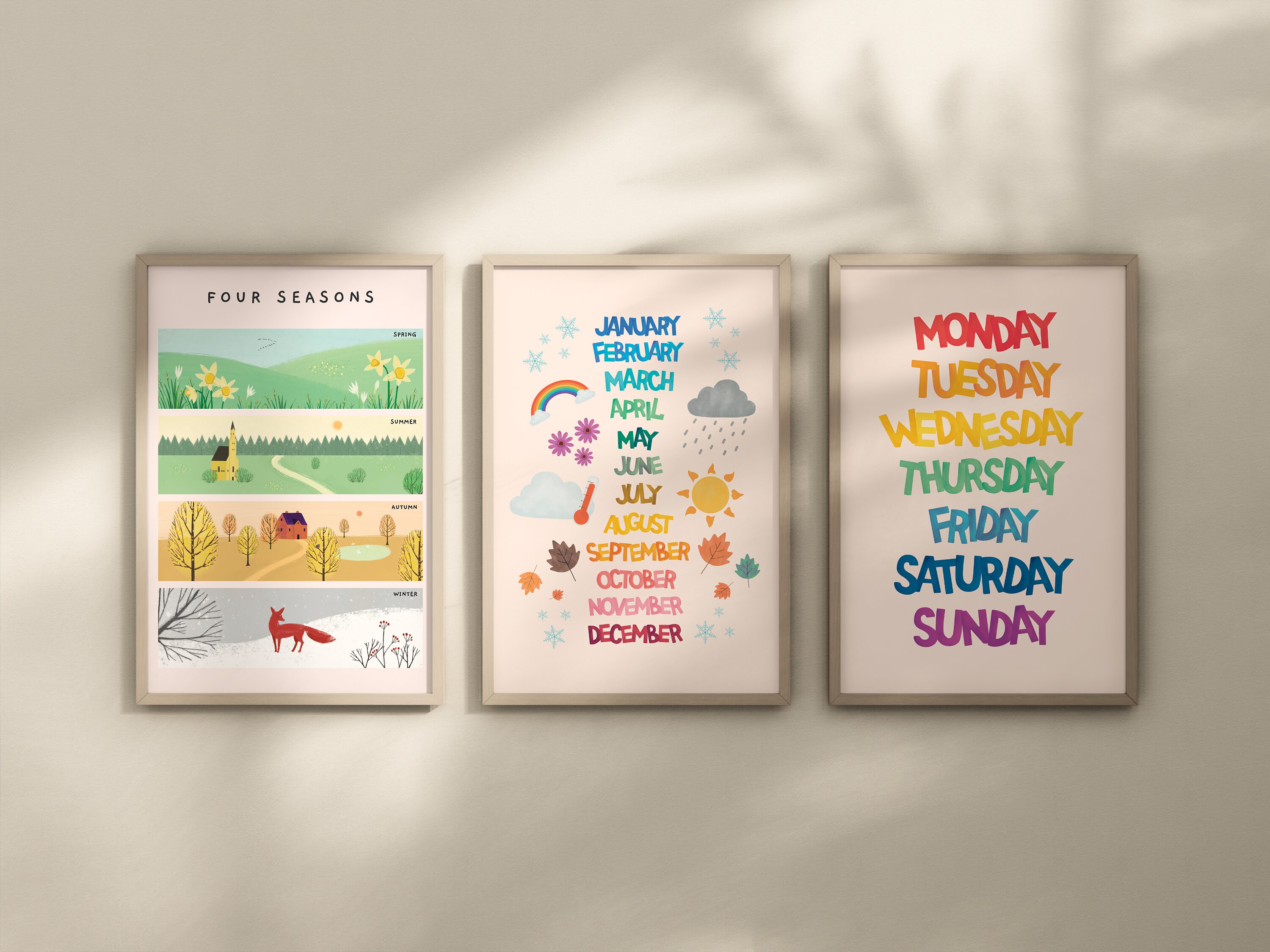 Weekdays Months & Seasons Educational Posters Set of 3 - Etsy