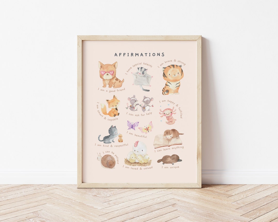 Animal Affirmation Quotes Educational Poster | Watercolor Cute Calm ...