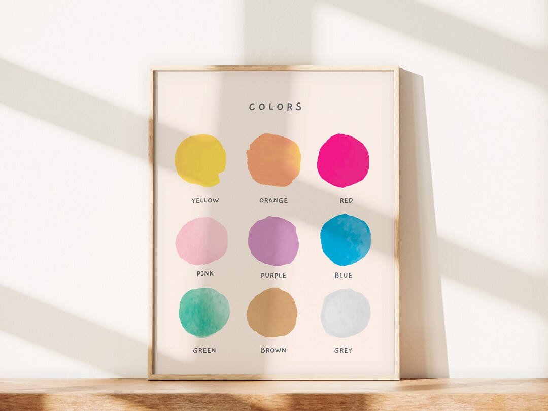 Learn Basic Colors Educational Poster Pastel Watercolor Montessori ...