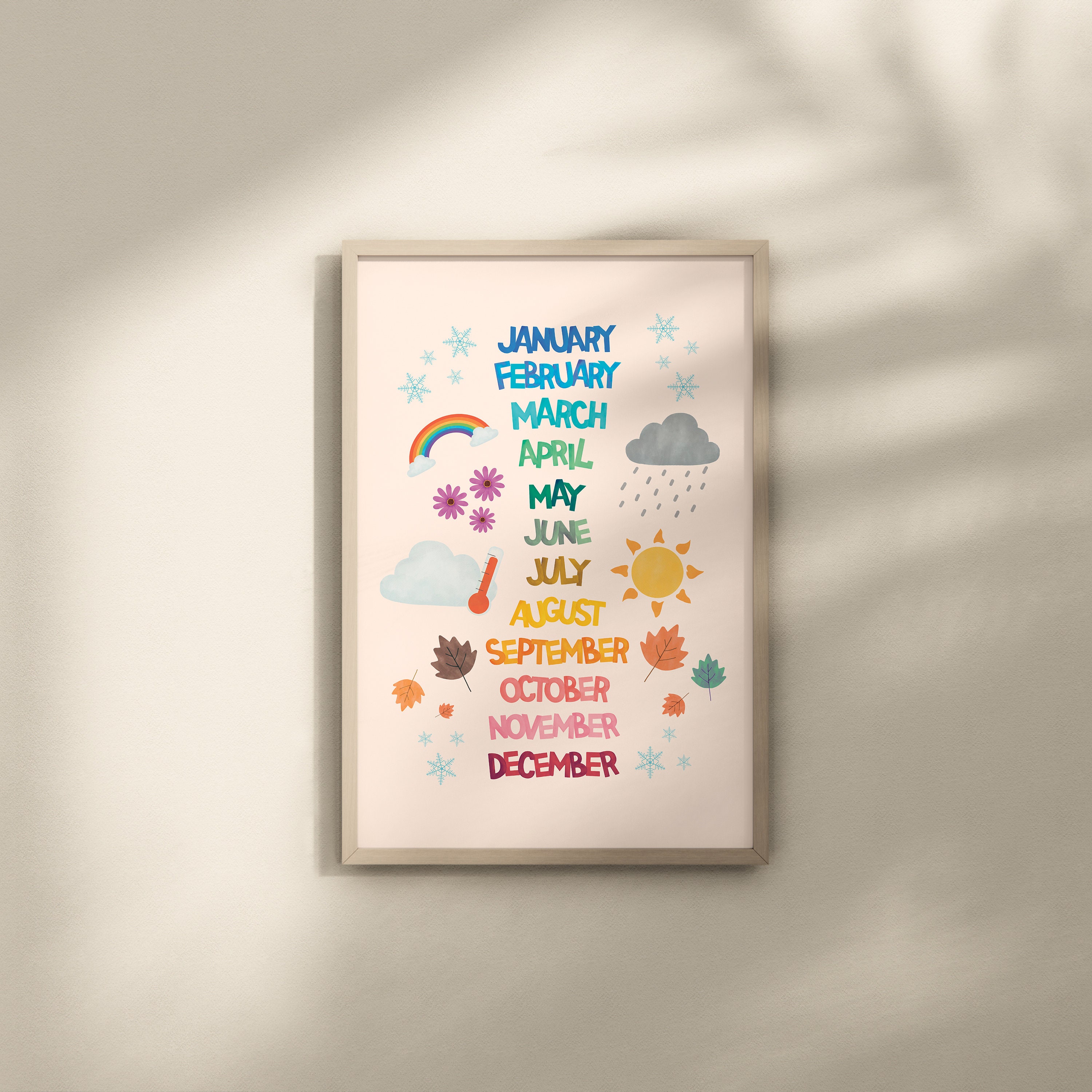Months of the Year Poster: Rainbow Watercolor Montessori Print (digital ...