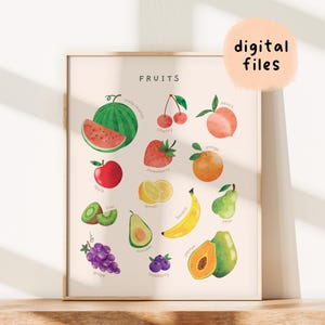 Fruits Homeschool Educational Posters | Printable Watercolor Montessori ...
