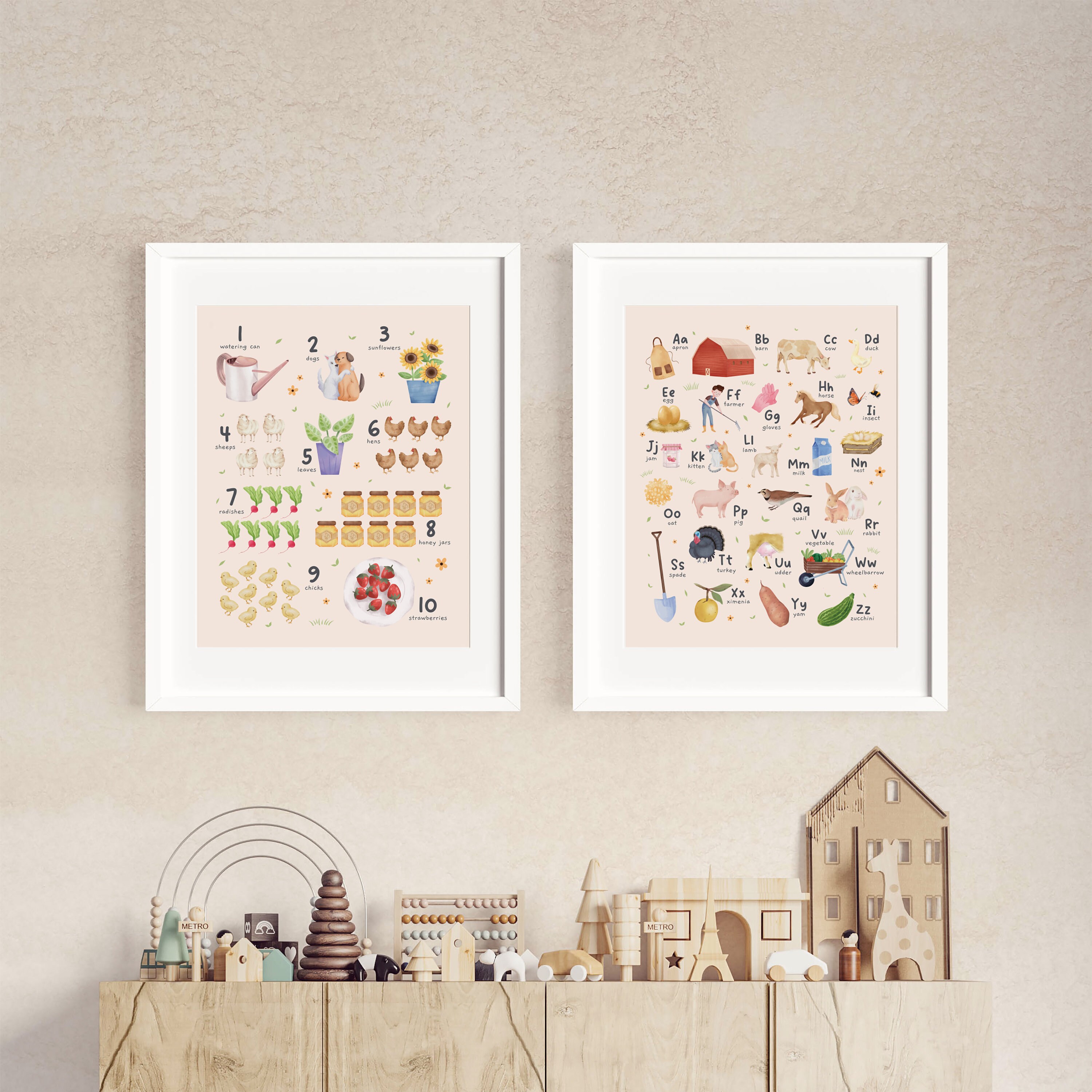 Farm Alphabets Educational Posters Illustrative Farmland ABC Print A-Z ...