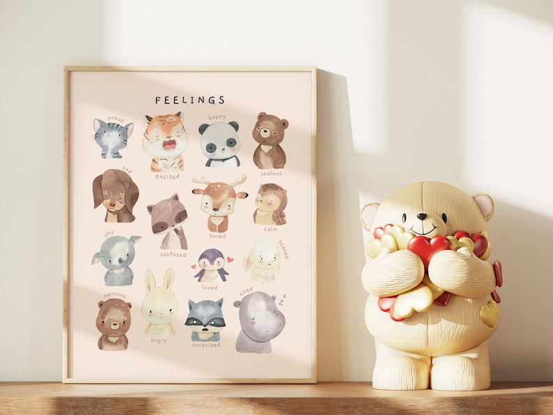 Animal Feelings Chart Poster: Watercolor Educational Art (digital ...