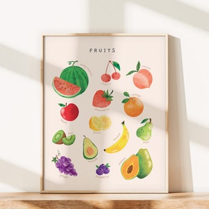 Fruits Vegetables Educational Posters | Set of 2 Watercolor Montessori ...