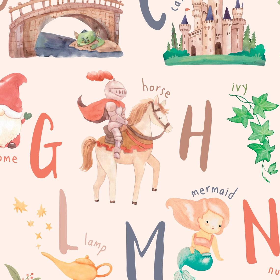 Fairy Tales Alphabet Poster: Pastel Watercolor ABC Print (digital ...