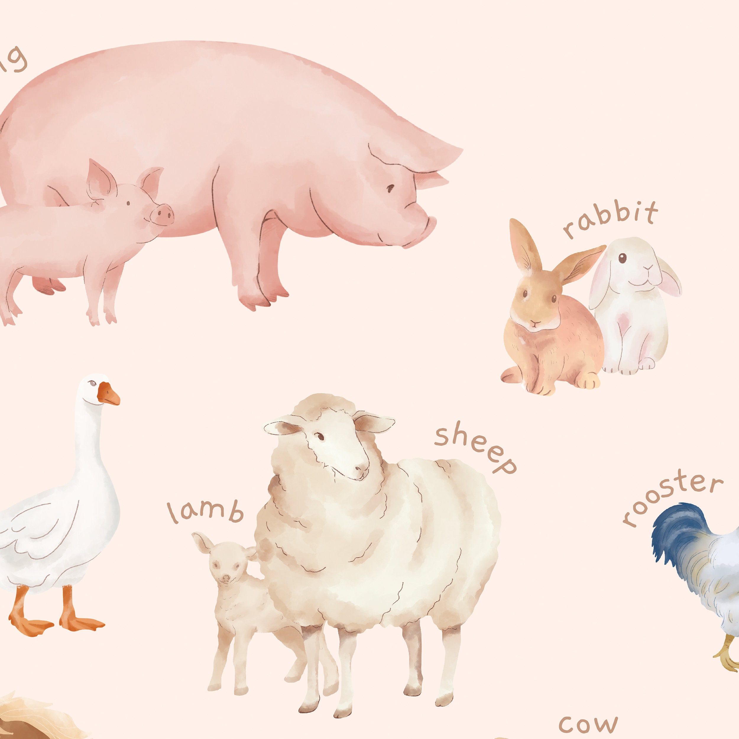 Farm Animals Educational Poster Domesticated Animals Montessori Print ...