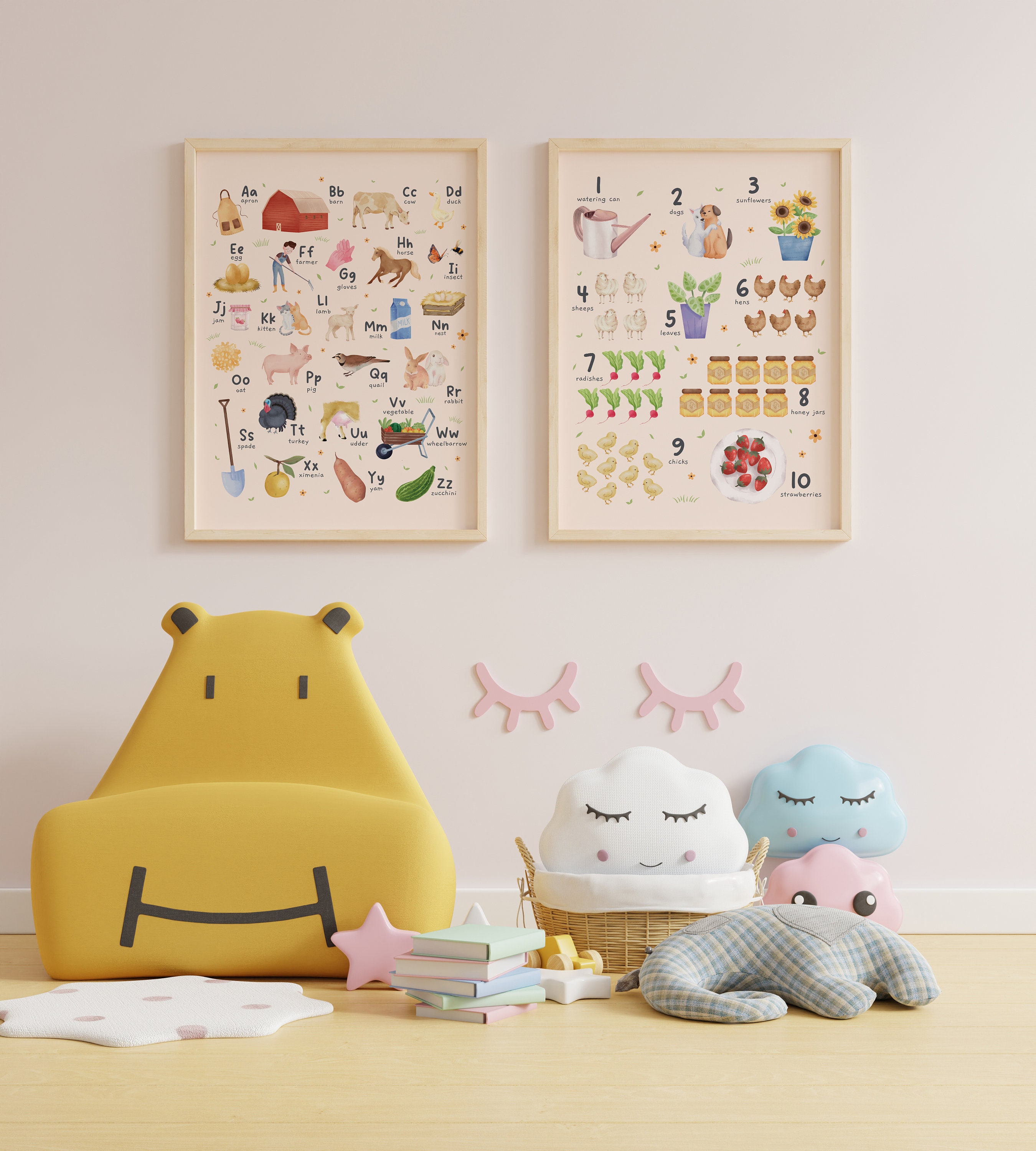 Farm Alphabets Numbers Educational Posters Set of 2 Illustrative ABC ...