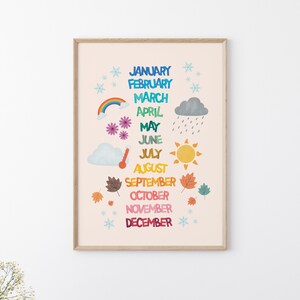Months of the Year Poster: Rainbow Watercolor Montessori Print (digital ...
