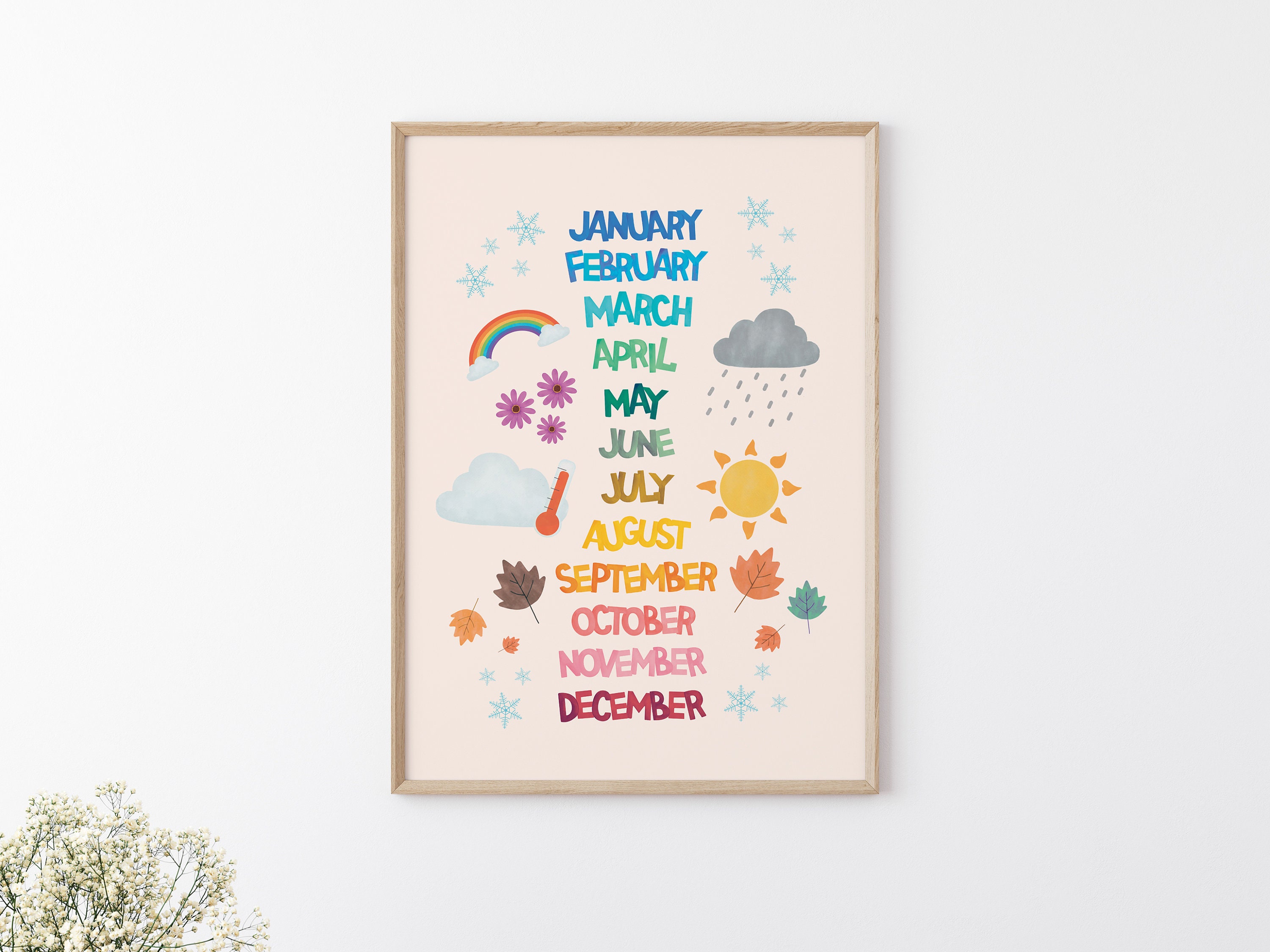 Months of the Year Poster: Rainbow Watercolor Montessori Print (digital ...