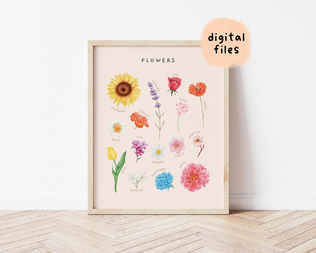 Wildflowers Montessori Poster: Watercolor Nursery Decor (digital ...