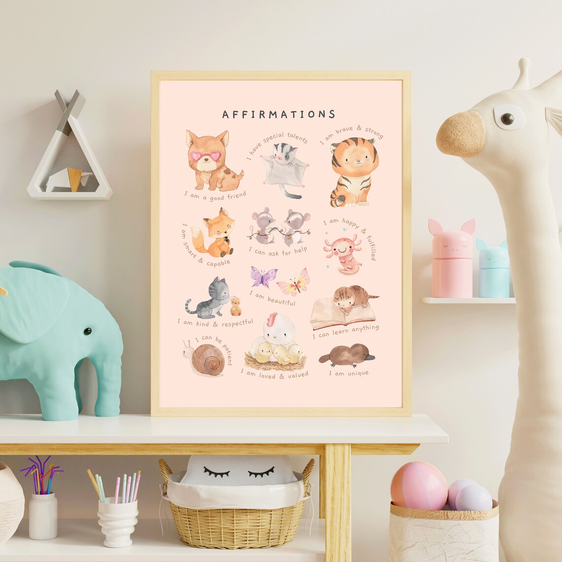 Animal Affirmation Poster | Watercolor Cute Calm Corner Print (digital ...