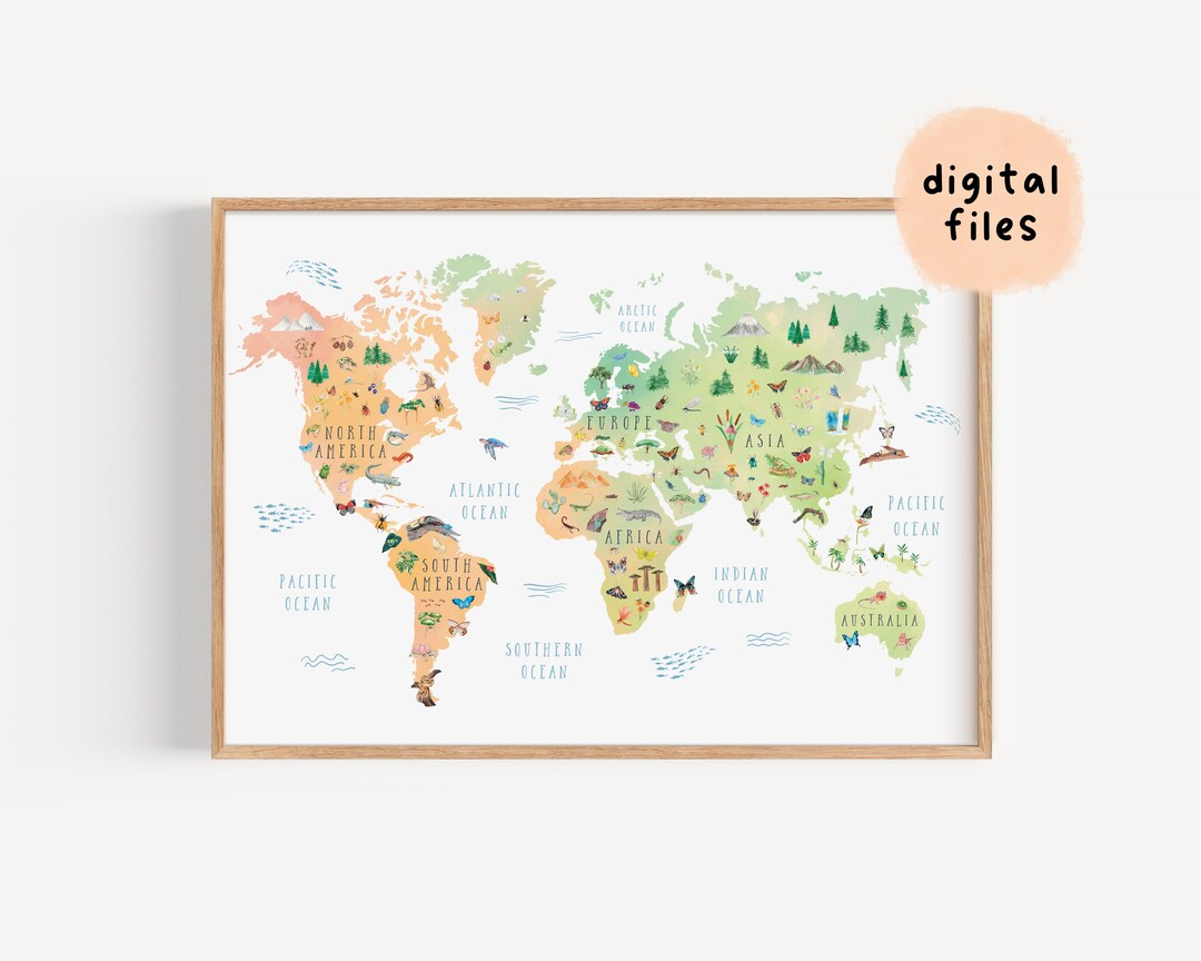 Reptiles Amphibians Insects Around the World Educational Map | Rainbow ...