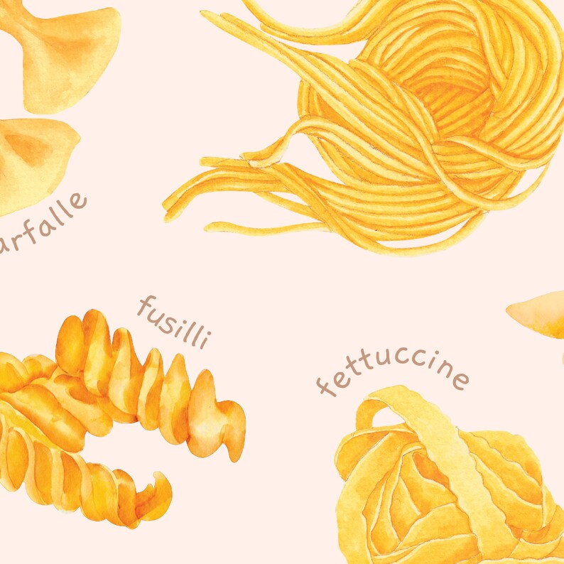 Pasta Types Montessori Educational Poster Printable Watercolor ...