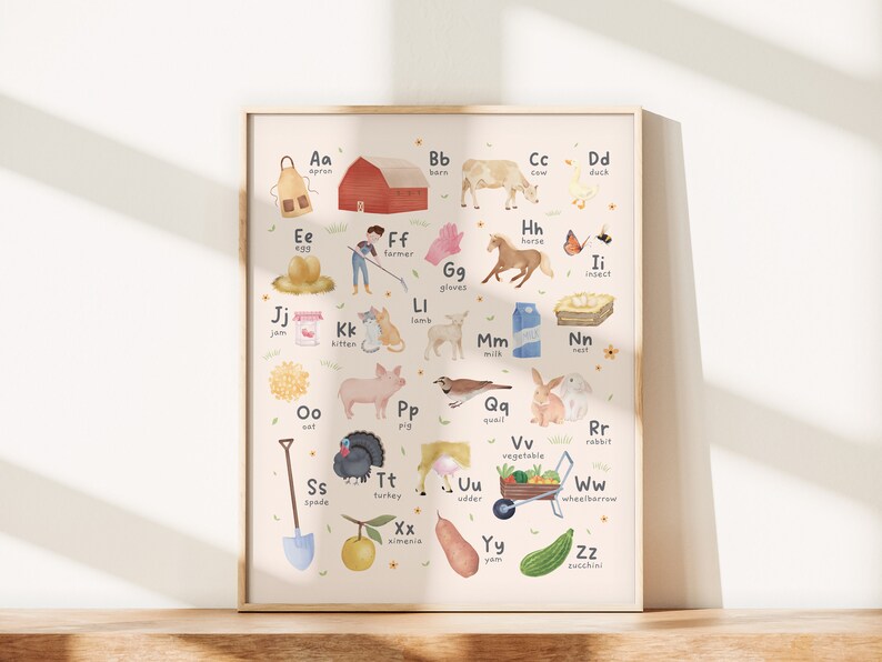 Farm Alphabets Educational Posters Illustrative Farmland ABC Print A-Z ...