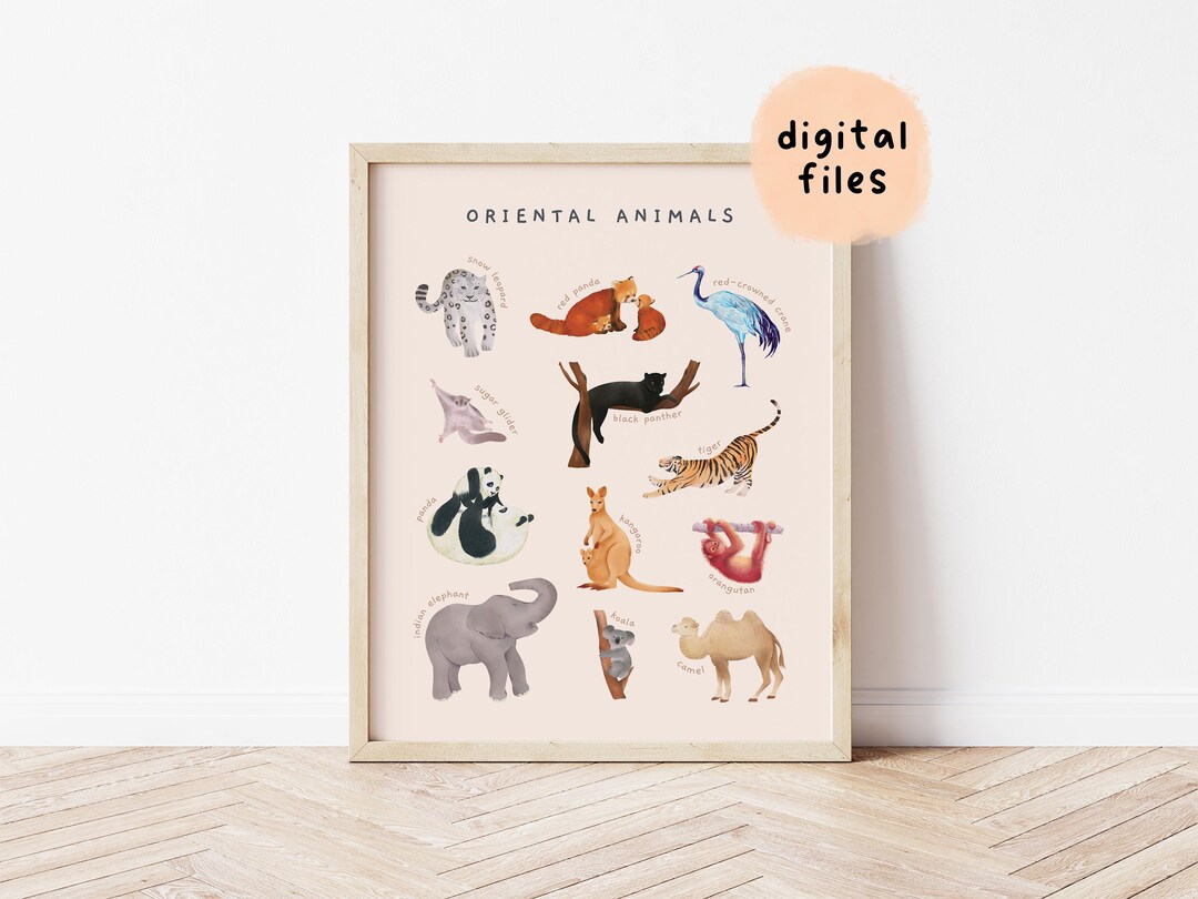 Watercolor Asian & Australian Animals Print: Educational Toddler Decor ...