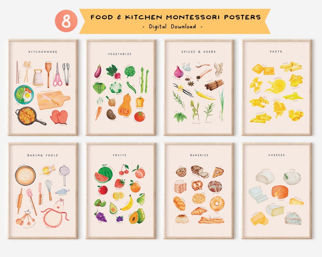 Food & Kitchen Educational Posters Set of 8 | Printable Montessori ...