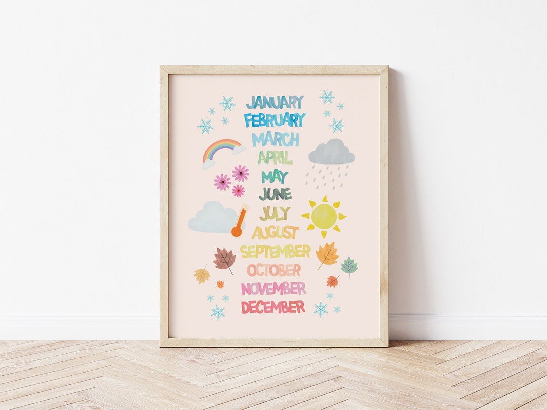 Months Of The Year Educational Poster Pastel Watercolor Montessori ...